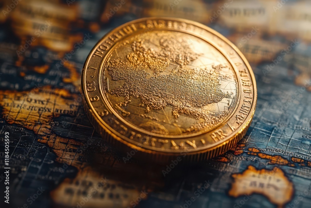 ancient golden coin with modern stock market graph overlay dramatic ...