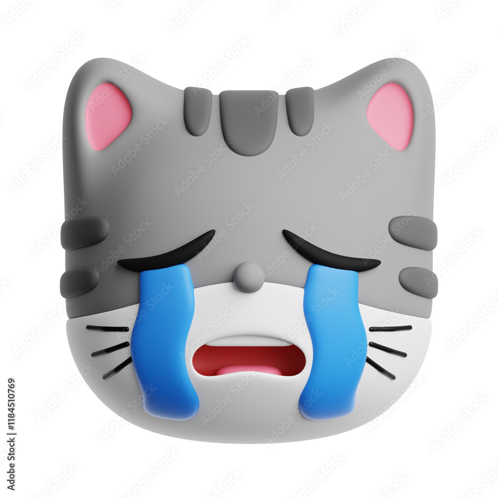 Adorable sad crying cat emoji with flowing tears isolated on ...