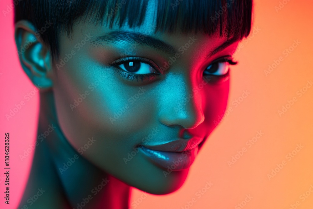 Short trim - straight hair. Attractive happy black girl - for ads ...