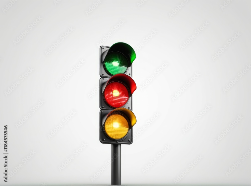 Traffic light illuminated with green, yellow, and red signals ...