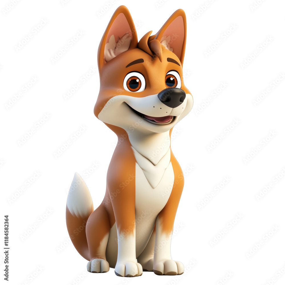 Cute Cartoon Dingo Character in 3D Style on transparent background for ...