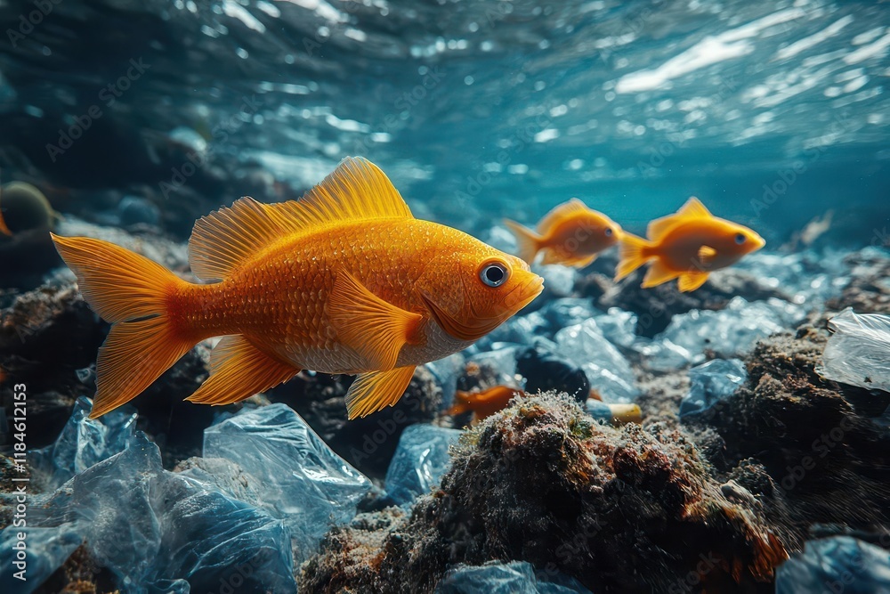 environmental conservation crisis showing underwater marine pollution ...