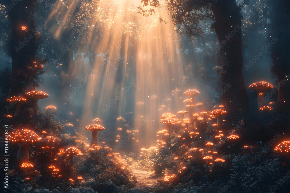 Fantasy Forest Scene: A magical fairy tale background depicting a ...
