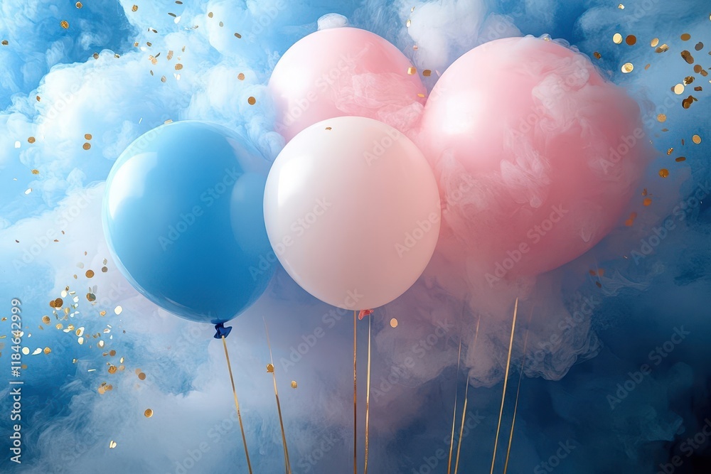 gender reveal party background design featuring ethereal swirling ...