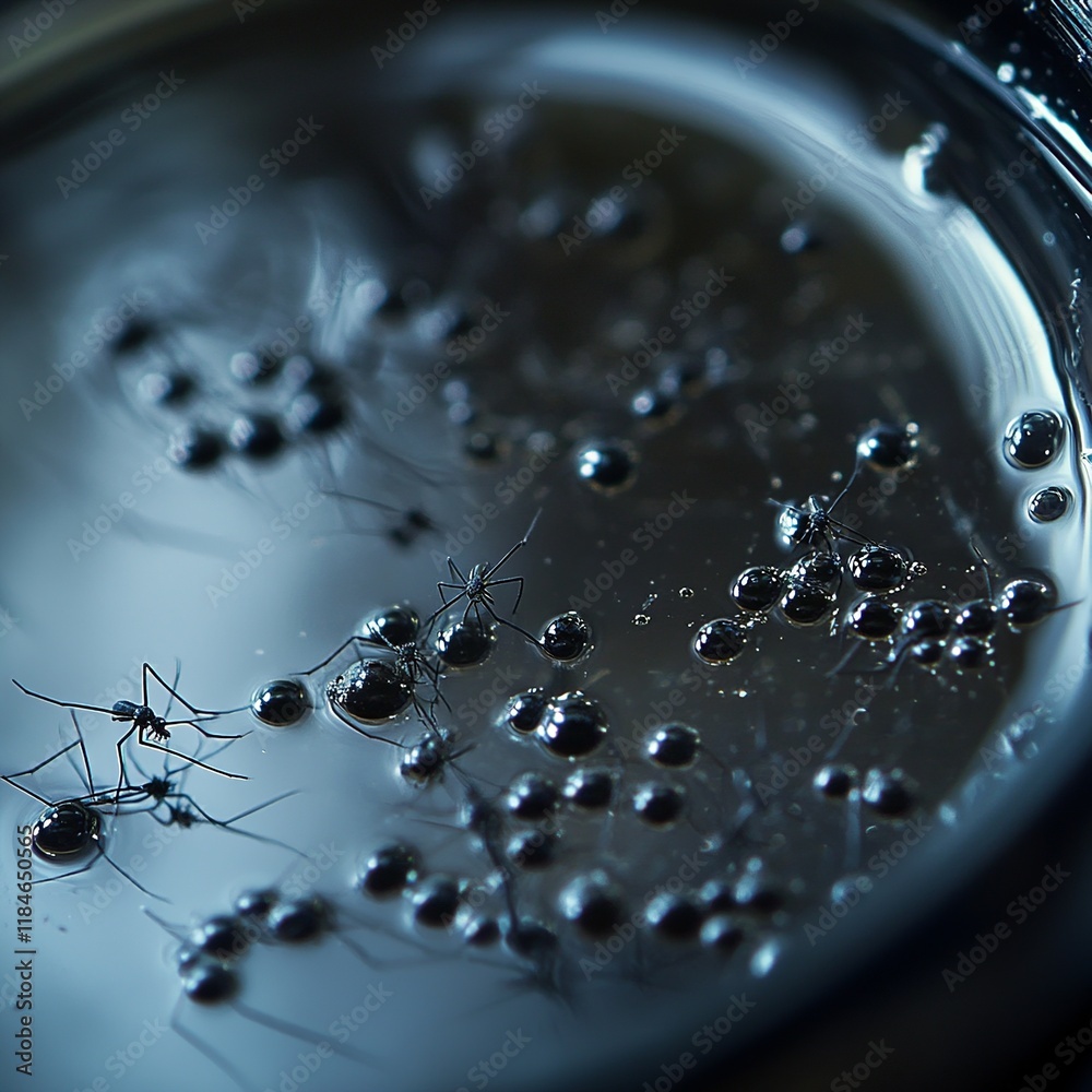 This detailed image features a dengue mosquito in flight, highlighting ...