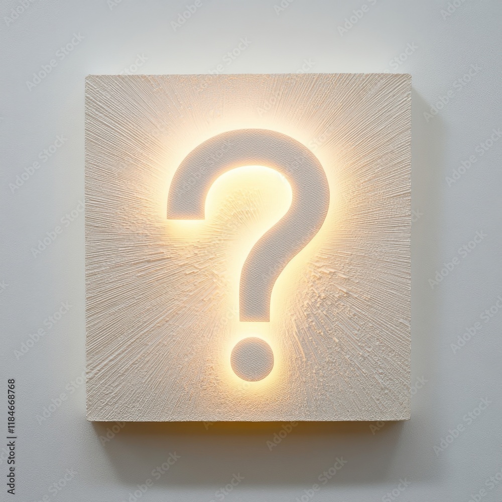 Radiant question mark emitting a luminous glow, centered on a crisp ...