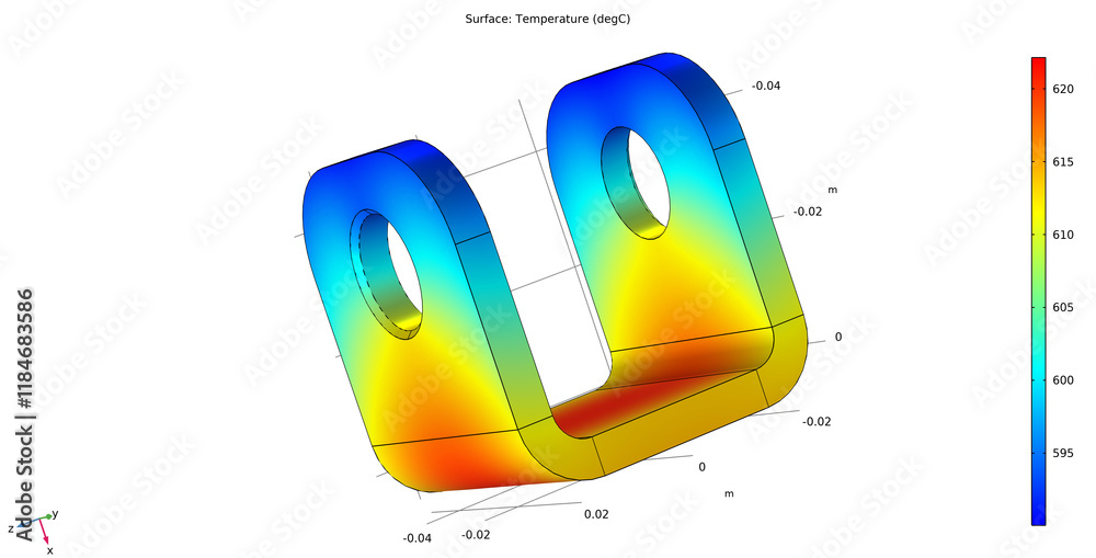 Computer technic 3d modeling of steel mechanical part. Thermal cad ...