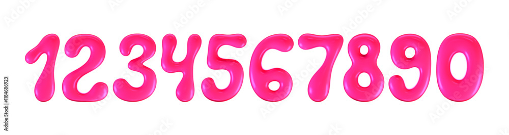 3d pink plastic bubble numbers in y2k style isolated on a white ...