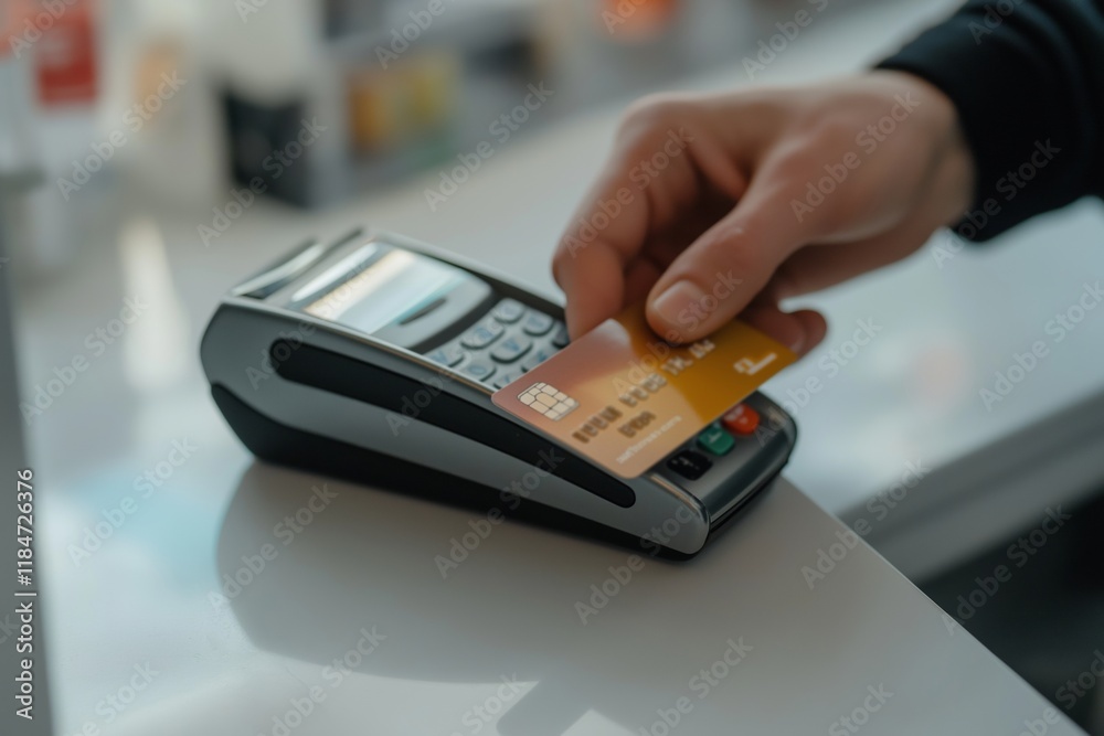 Customer using contactless payment technology with credit card at point ...