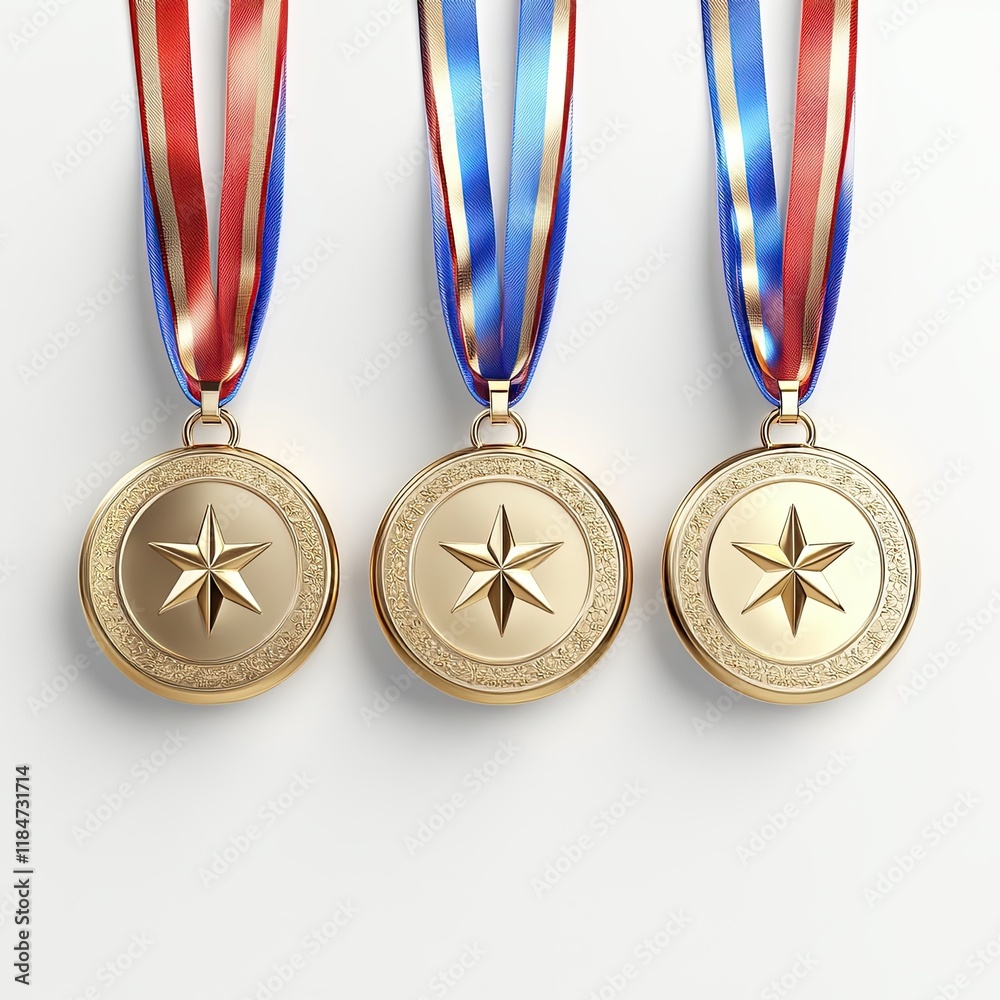 A collection of three empty gold medal winners, isolated on a ...