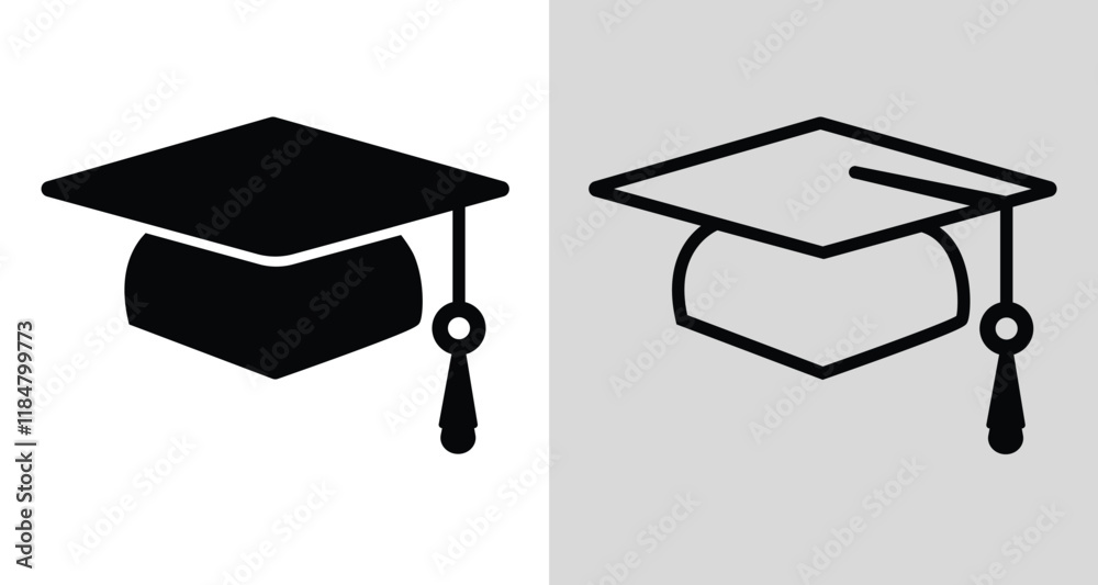 Graduation cap icon student hat outline and filled vector illustration ...
