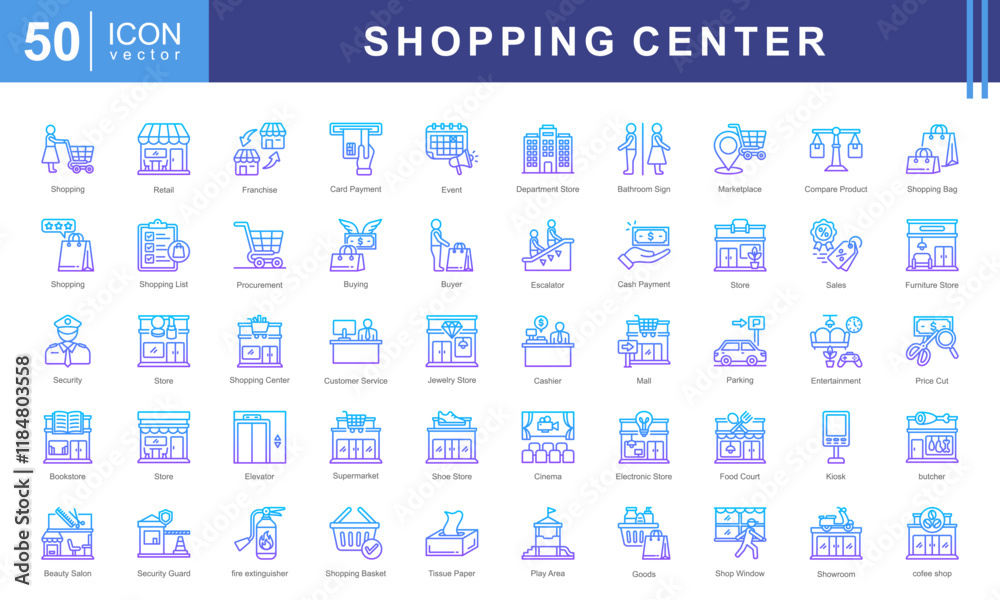 Shopping Center icon collection set. Containing destination, retail ...
