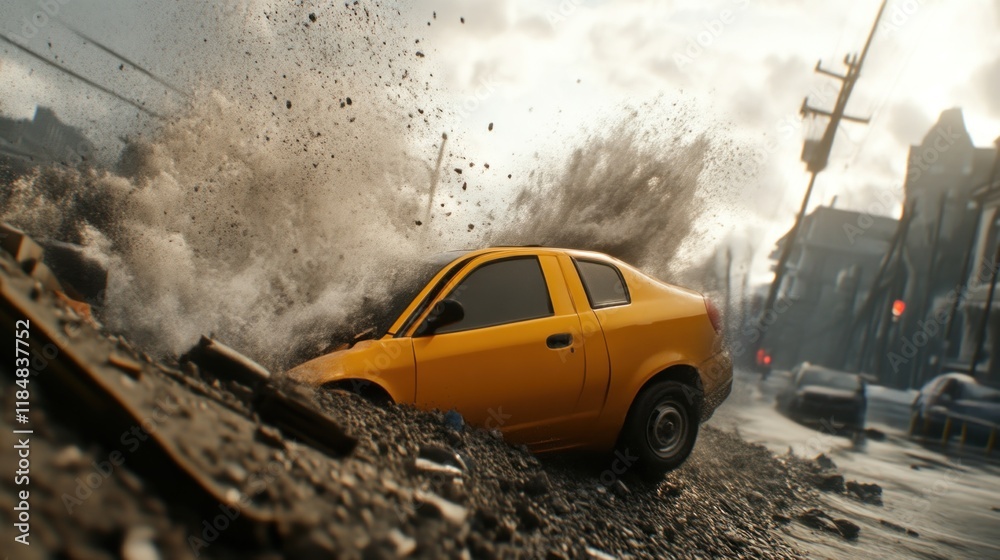 Rescue operation urban flooding digital artwork post-apocalyptic scene ...