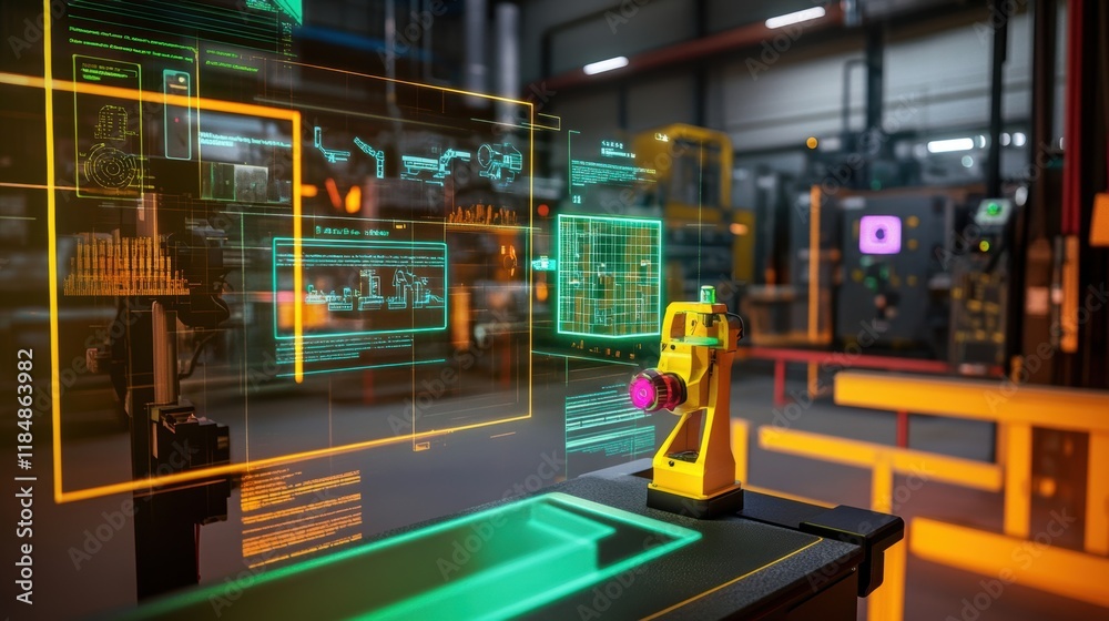 Futuristic 3d scanner is analyzing manufacturing processes with ...