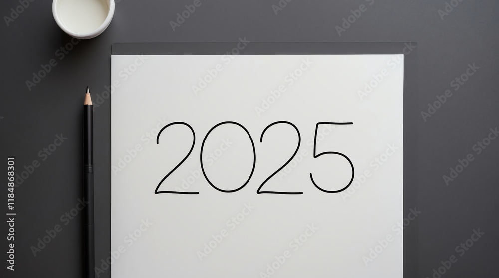 A simple depiction of the year 2025 on a blank sheet with a pencil and ...