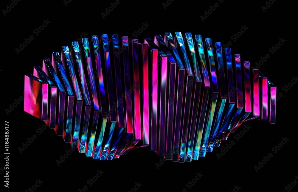 Glass shapes with colorful refraction 3d render. Isolated on black ...