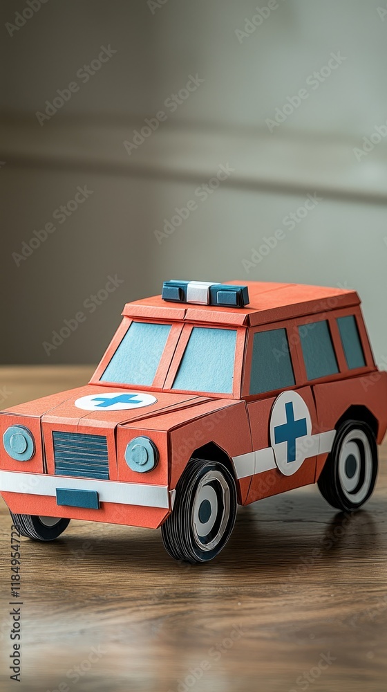 Papercraft Model Of A Red Ambulance Vehicle Stock Illustration | Adobe ...
