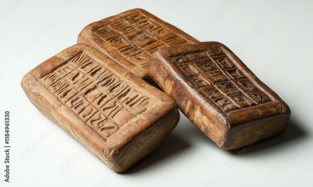 Three Sumerian clay tablets with cuneiform writing. Important ...