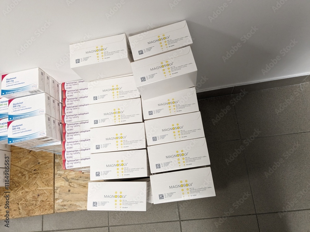 Prague,Czech Republic -January 8 2025:MAGNOSOLV box of medication with ...
