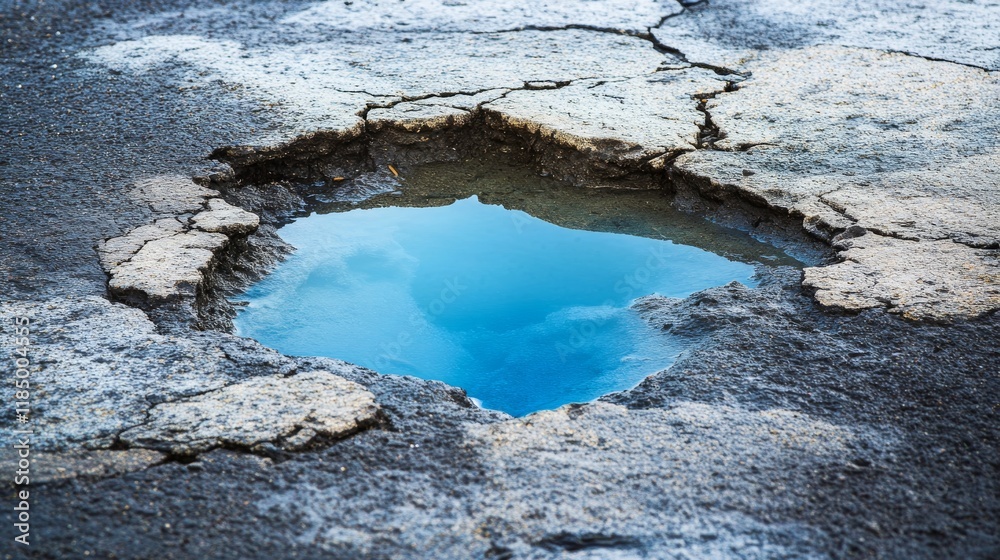 Cracks with water surface texture inside. Breaks in ground or ice with ...