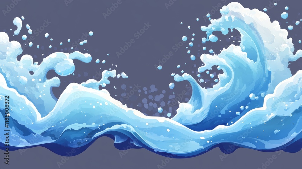Stock-Illustration „Cartoon water splash and surf wave. Cute comic sea ...