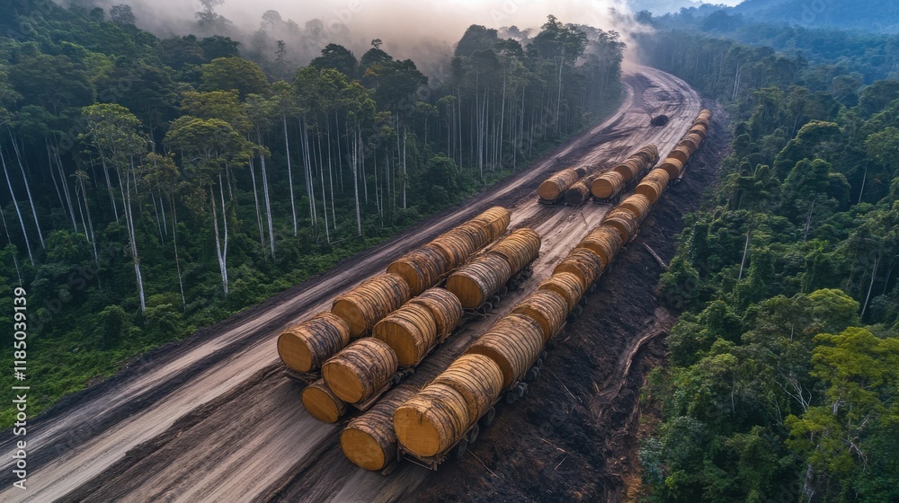 Logging trucks carrying tree trunks in the amazon rainforest Stock ...