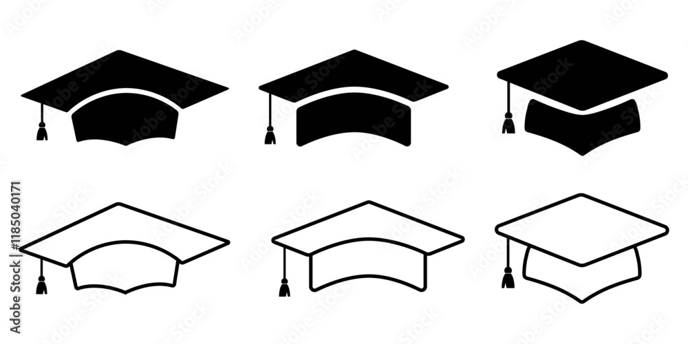 Graduation cap hat icon stroke ouline glyph black buttons student ...