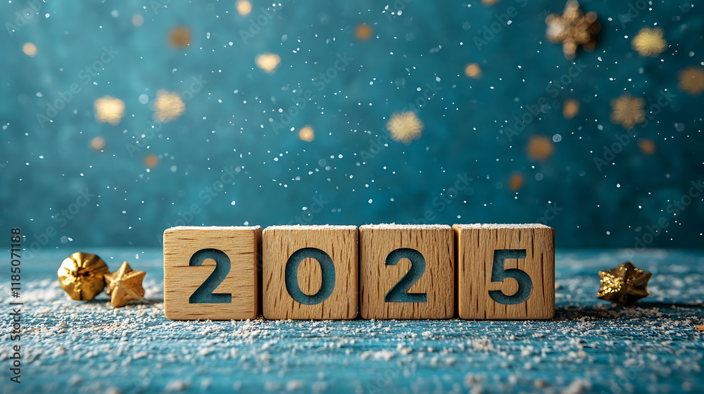 wooden blocks representing transition to 2025 with loading bar between ...