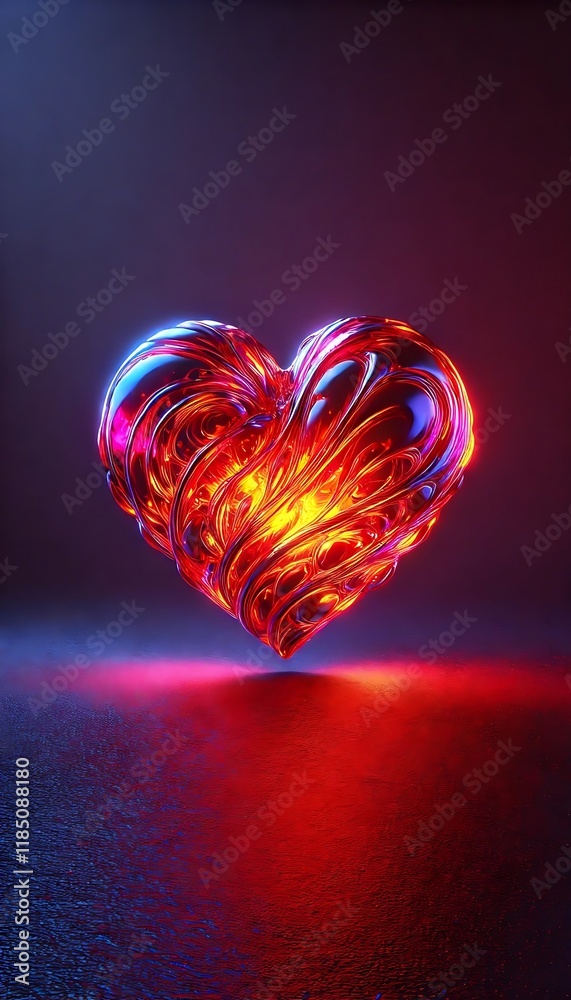Molten Glass Heart with Fiery Glow and Reflective Surface Stock ...