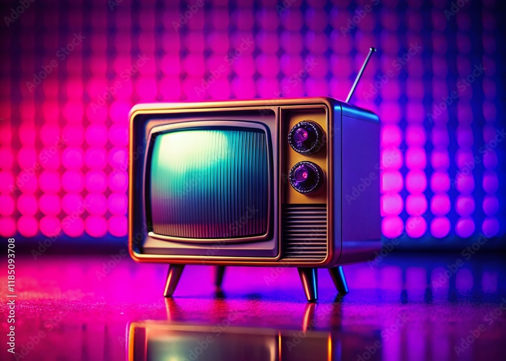 80s Retro Television Close-up, Vintage TV Set, Violet Background, Tilt ...