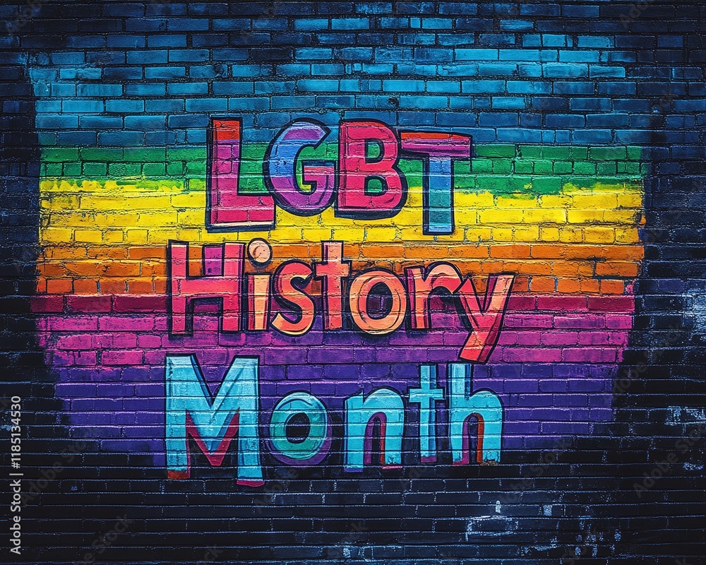 Brick Wall with Vibrant Rainbow Gradient and 'LGBT History Month ...