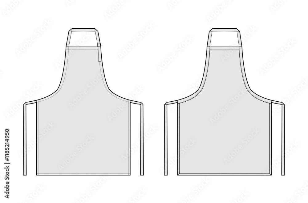 Aprons Classic Bib short technical fashion illustration. Chef uniform ...