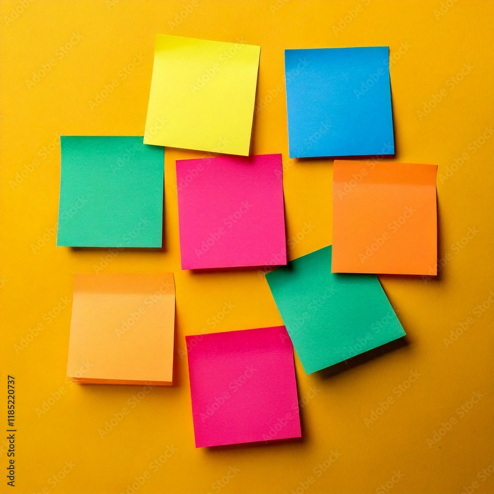 Colorful Square Sticky Notes In A Scattered Arrangement On A Bold ...