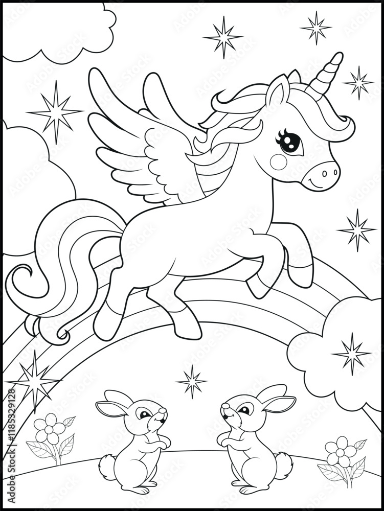 Magical Unicorn Coloring Page for Kids. Fun and Printable Activity ...