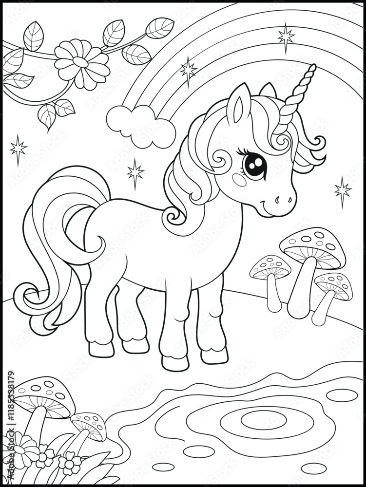 Magical Unicorn Coloring Page for Kids. Fun and Printable Activity ...