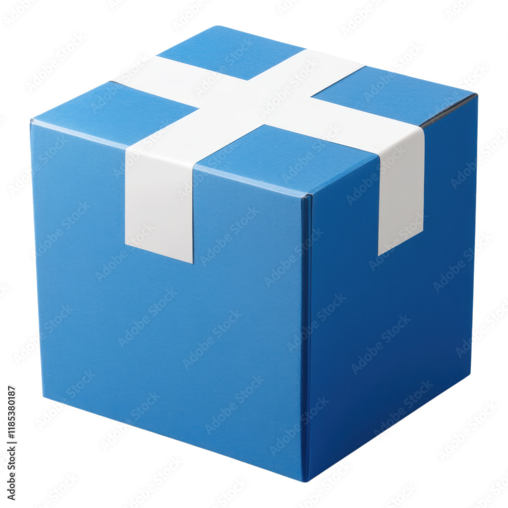 Blue paper box with white label, minimalistic design, suitable for ...