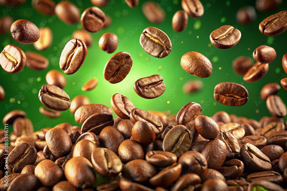 Slow Motion Roasted Coffee Beans Falling on Green Screen - 4K Abstract ...