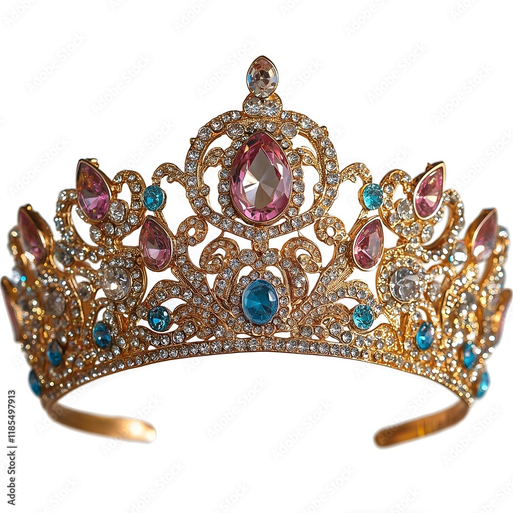 gold coronation royal headpiece with gemstones background-free for ...