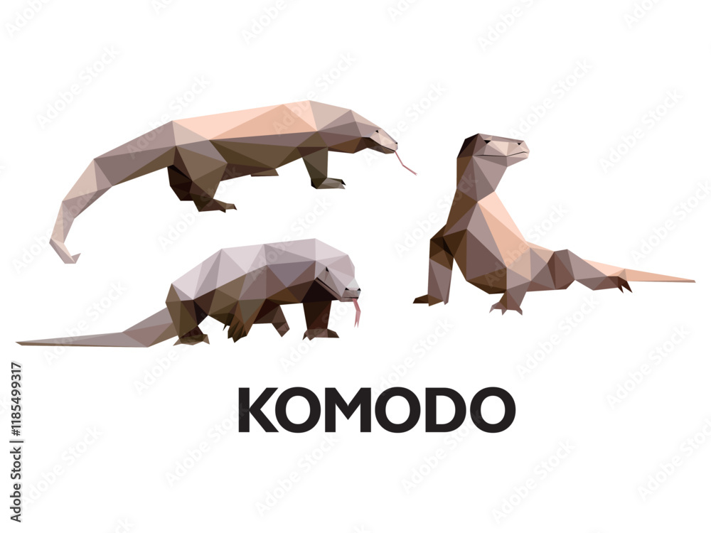 Komodo indonesia lizard in polygonal vector illustration. Komodo low ...