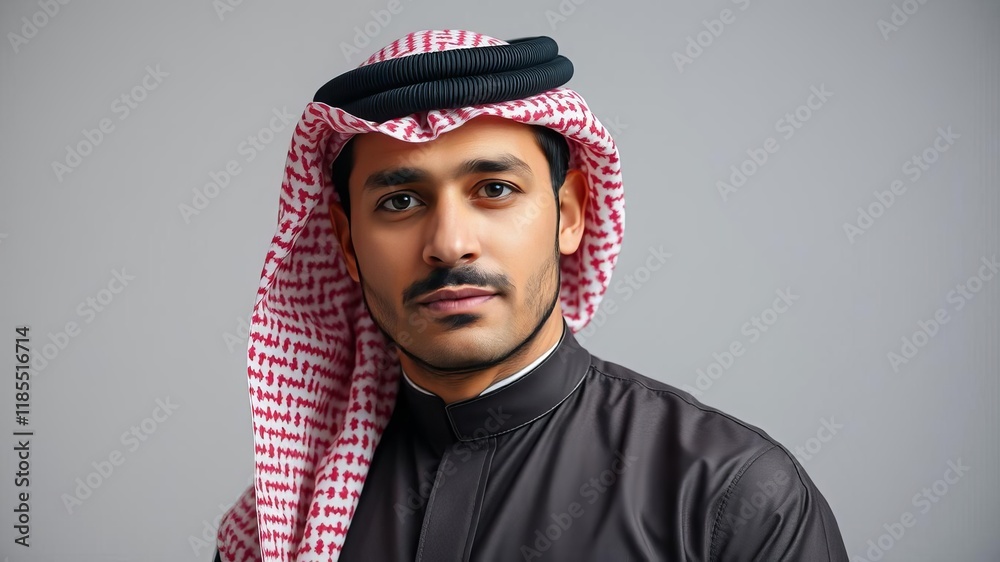 Handsome Arab Middle Eastern man in traditional kandora attire posing ...