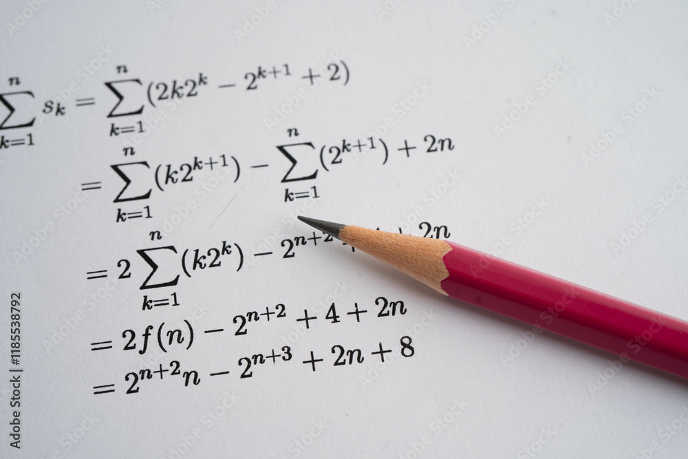 Pencil on mathematic formula exercise test paper in education school ...