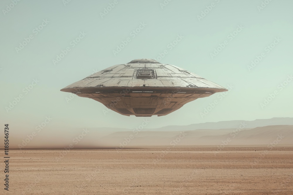 giant futuristic ufo spaceship floating in the air in the middle of a ...