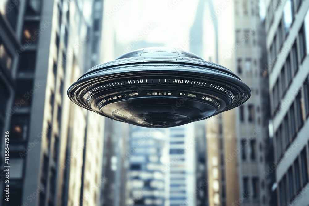 giant futuristic ufo spaceship floating in the air in the middle of a ...