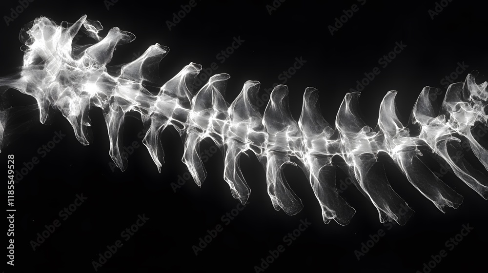 2. **An X-ray of a human ribcage and spine, highlighting bone structure ...