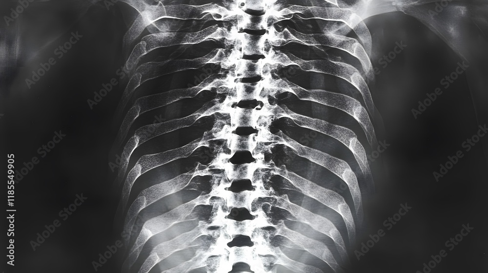 9. **A medical X-ray of the human spine with clear images of vertebrae ...
