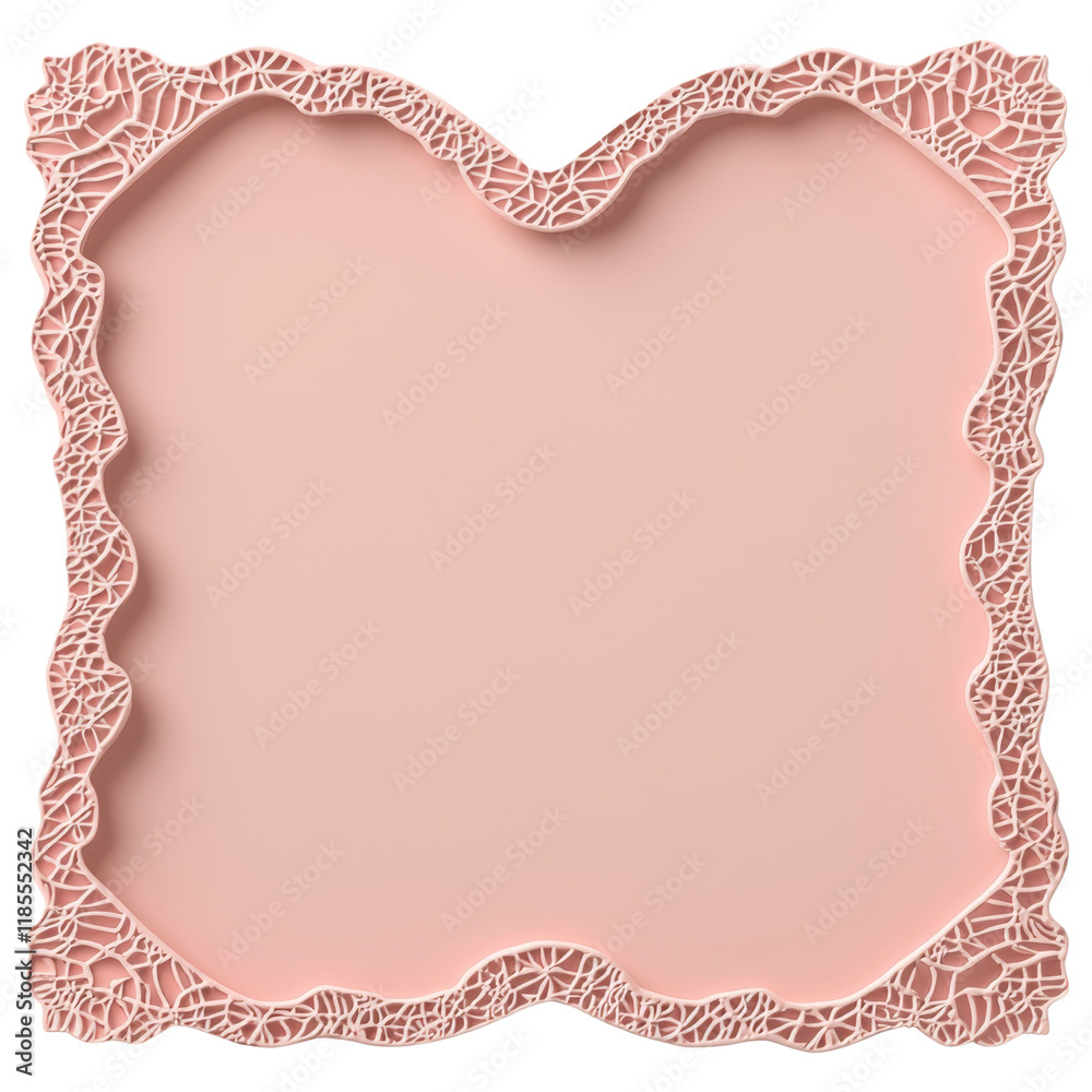 Square pink lace border frame with blank center on a transparent ...