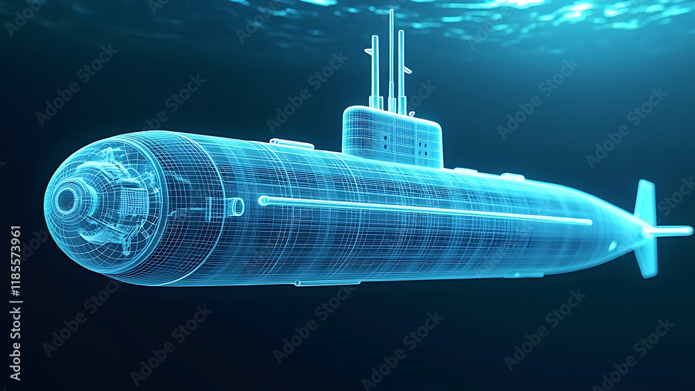 Submarine blueprint technical schematic, cutaway diagram, transparent ...