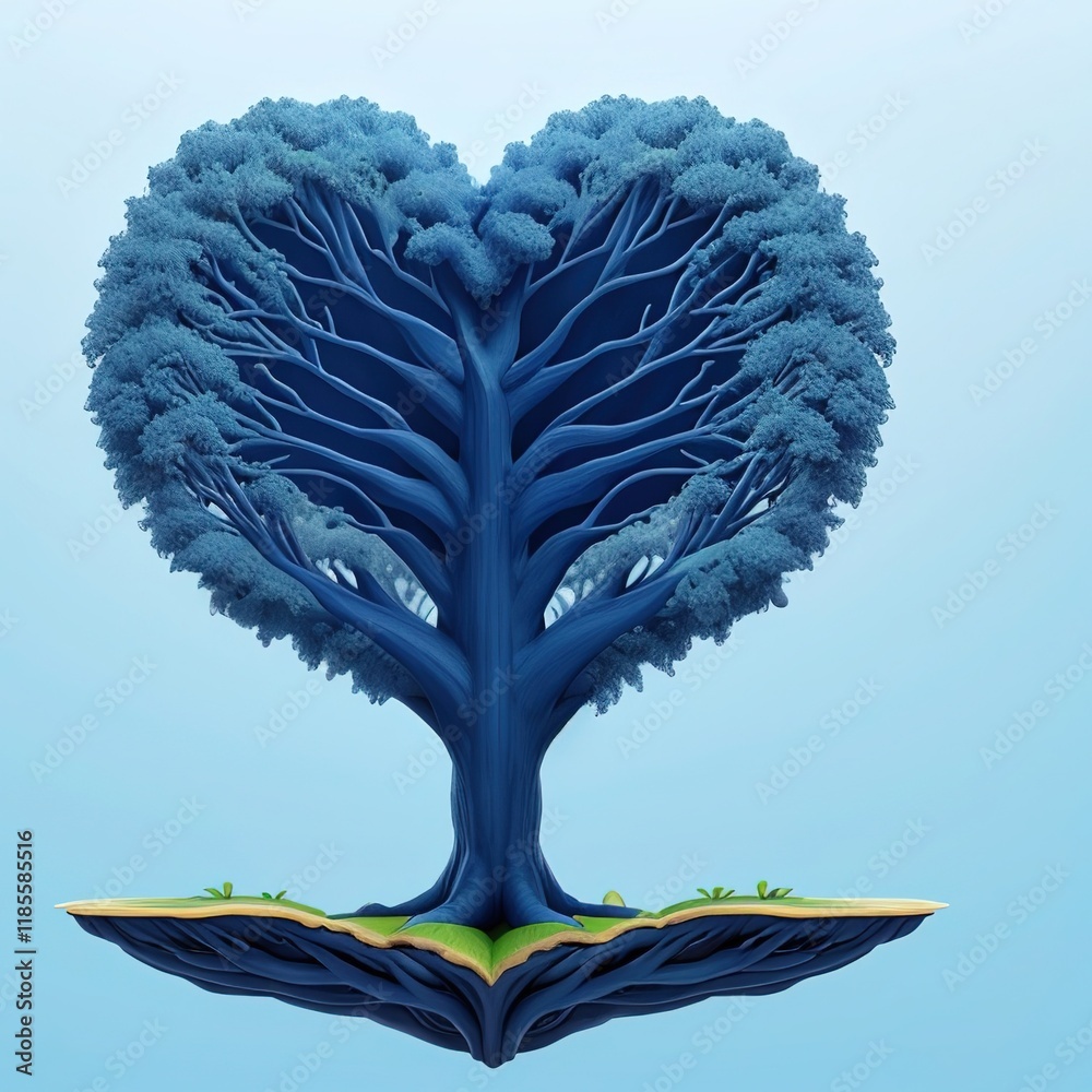 Heart-Shaped Tree silhouette vector art blue color design and solid ...