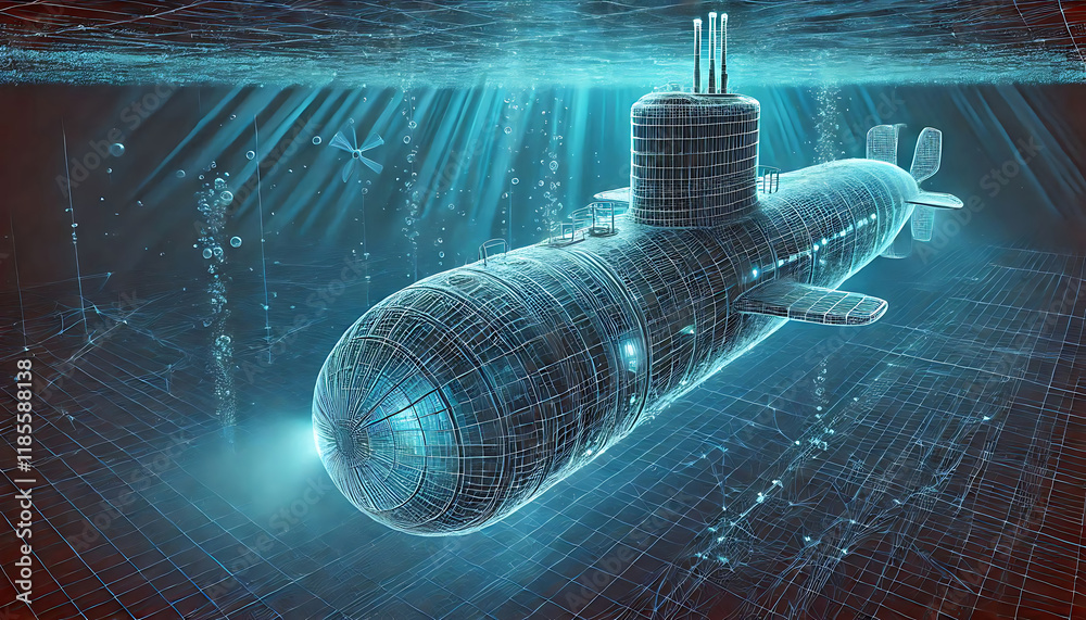Submarine blueprint technical schematic, cutaway diagram, transparent ...