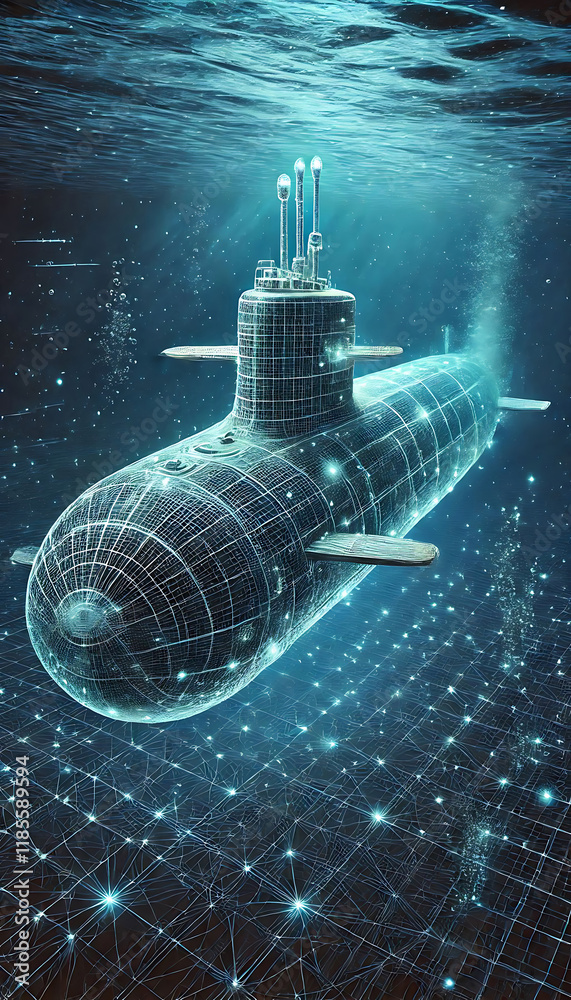 Submarine blueprint technical schematic, cutaway diagram, transparent ...